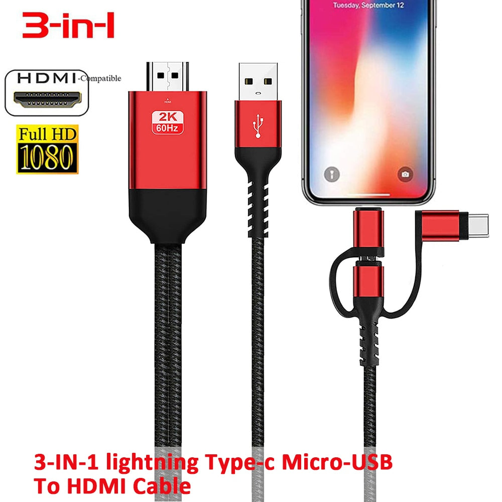Câble HDMI smartphone 3 en 1 - Votre téléphone sur la TV – Crocomalin